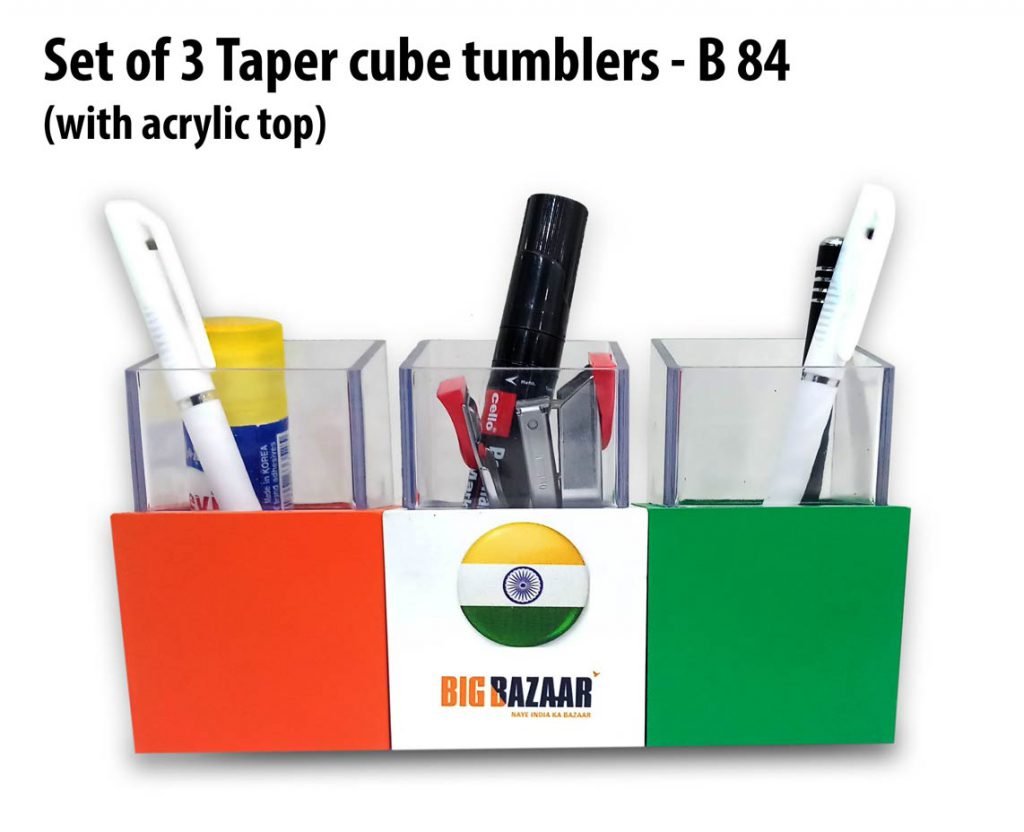 Set of 3 Taper cube tumblers with acrylic top - Power Plus Store
