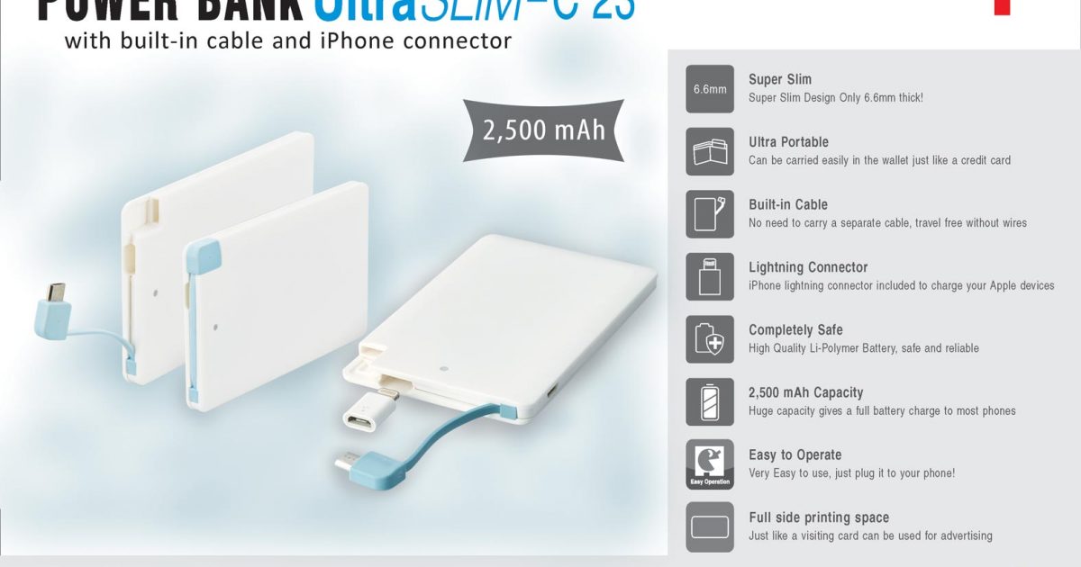 Ultra Slim Power Bank (2500 mAh) (in-built cable)(for android and ...