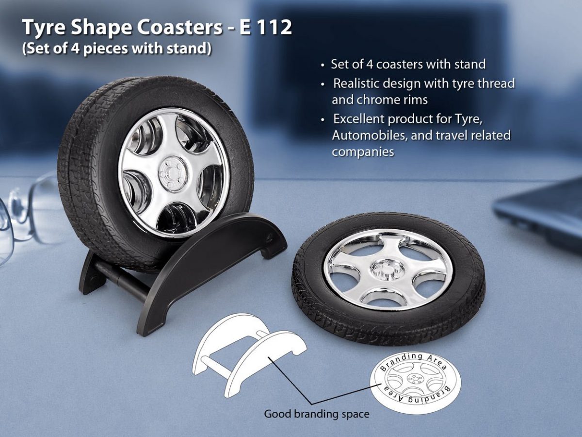 Tyre shape coaster set with stand (4 pcs) - Power Plus store