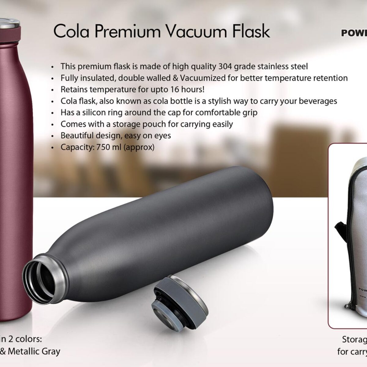 Cola Premium Vacuum Flask (750ml) (Storage pouch included) - Power Plus ...