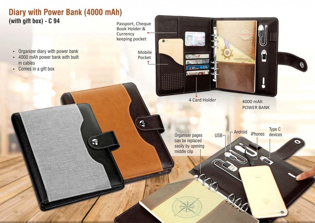 Diary with Power bank (4000 mAh) (with gift box) - Power Plus Store