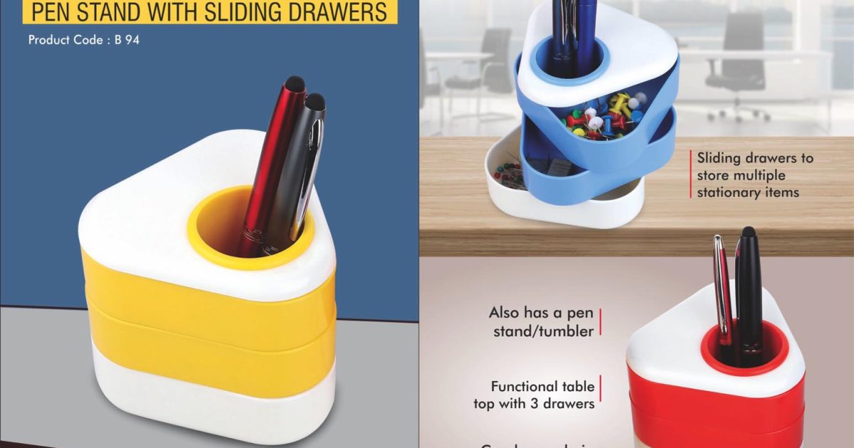 Table triangle: Pen stand with sliding drawers - Power Plus Store