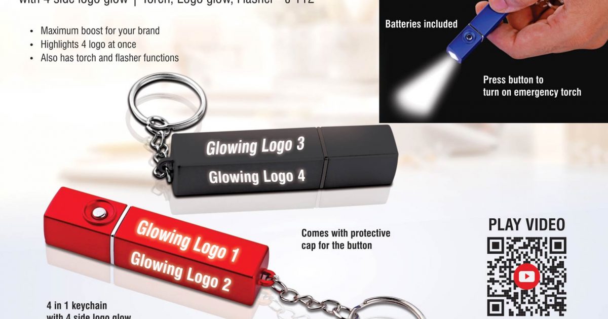 PowerGlow 4 in 1 square keychain with 4 side logo glow | Torch, Logo ...