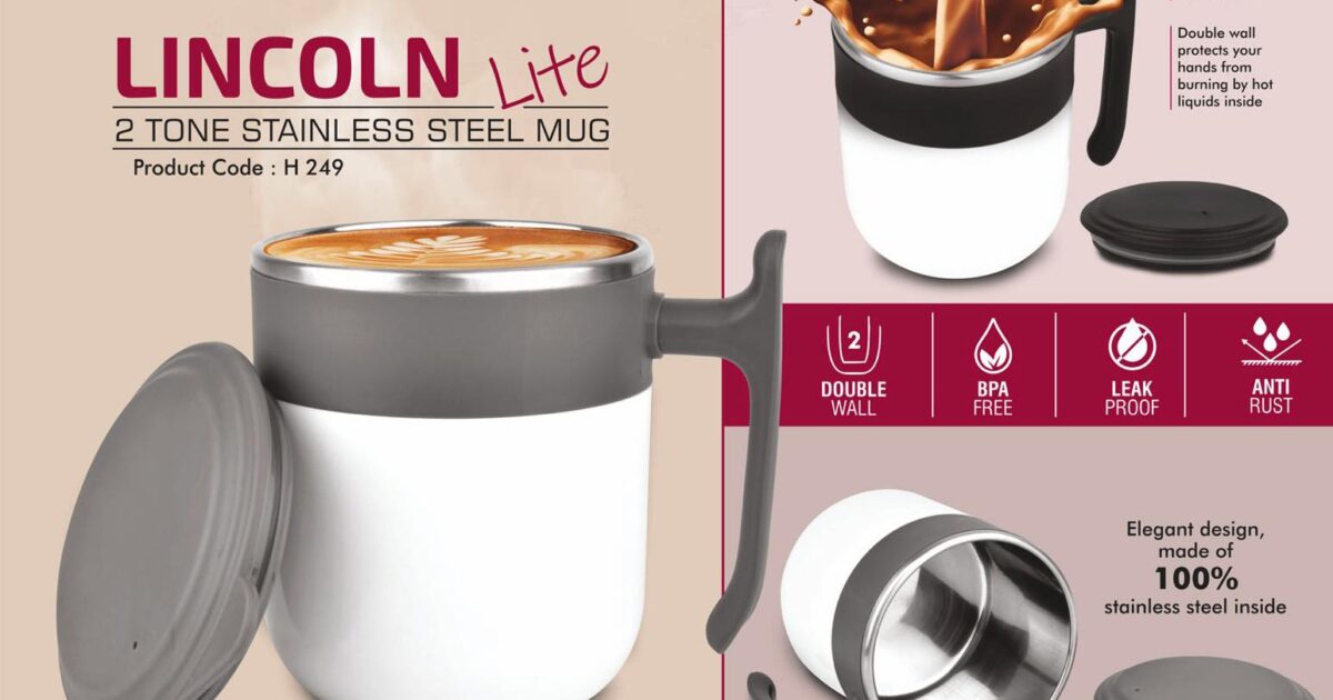 Lincoln : 2 Tone Stainless steel Mug with Lid | Leak proof | BPA Free ...