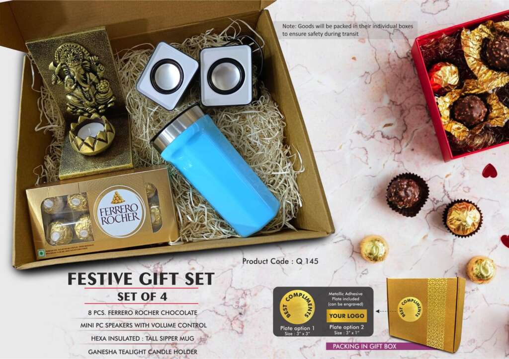 Festive Gift Set of 4: Ferrero Rocher 8 pc box, Mini PC speakers, Hexa ...
