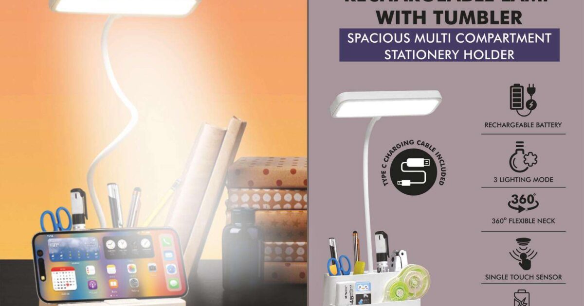 Podium: Rechargeable Lamp with Tumbler | Spacious multi compartment ...