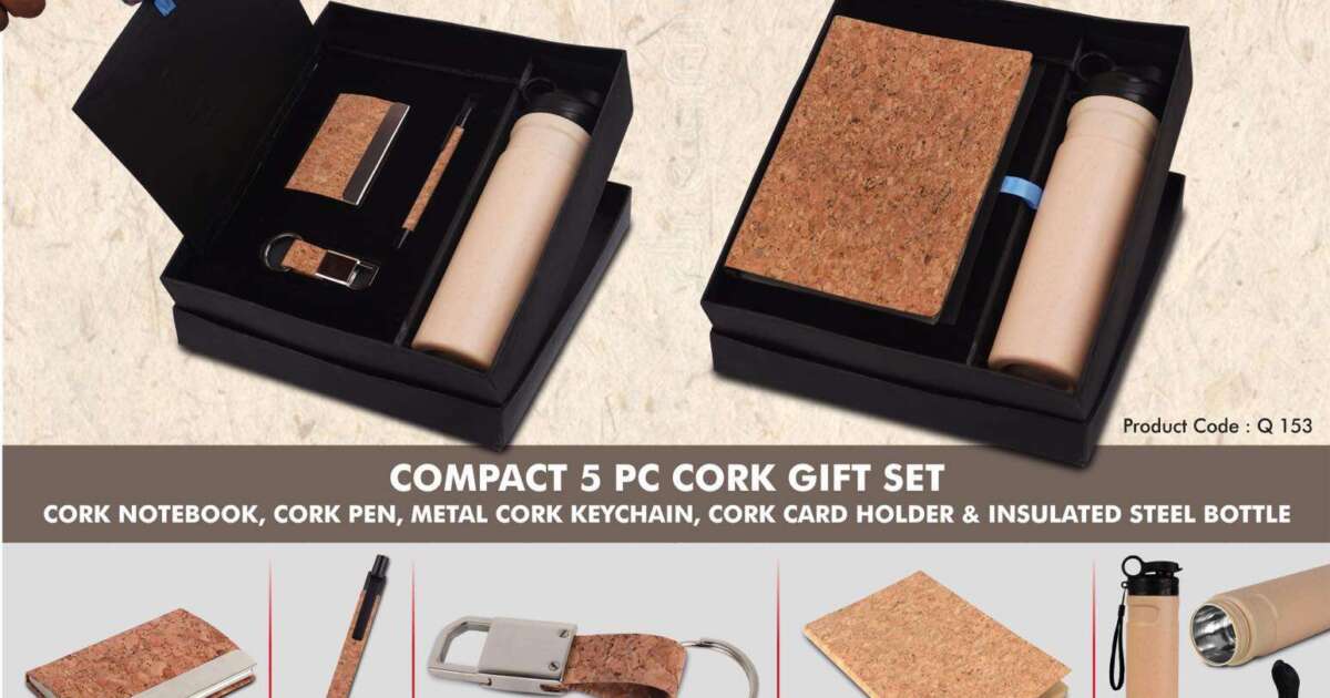 Compact 5 Pc Cork Gift Set: Cork Notebook, Cork Pen, Metal Cork ...