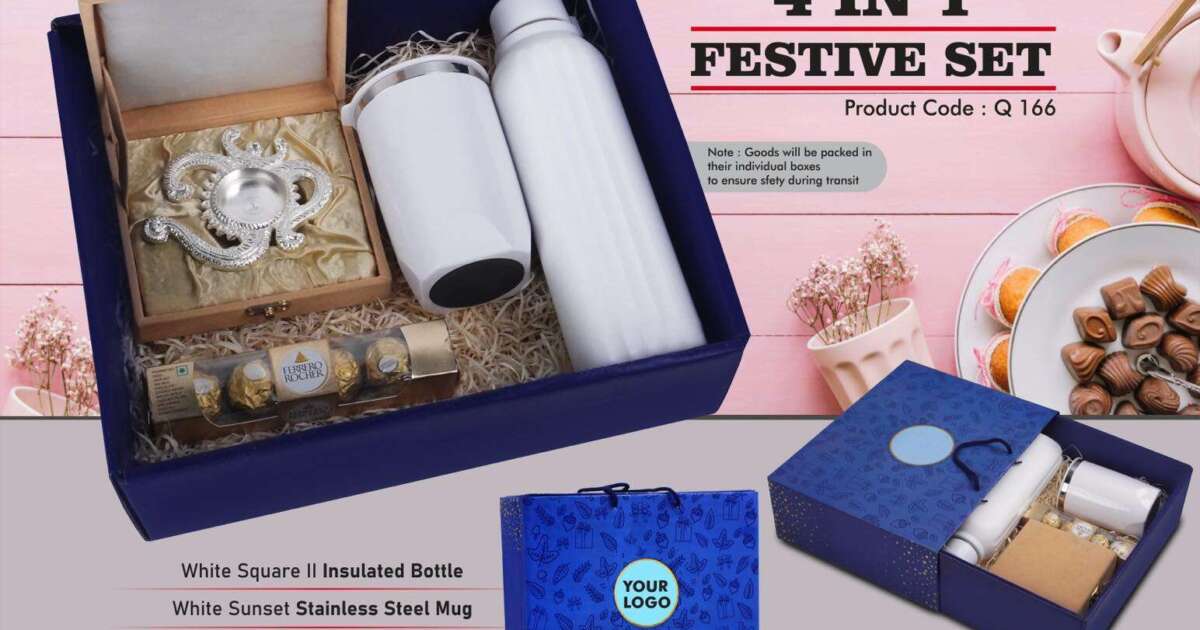 Festive Set of 4: Square Insulated Bottle, Premium SS Mug, OM Metal ...