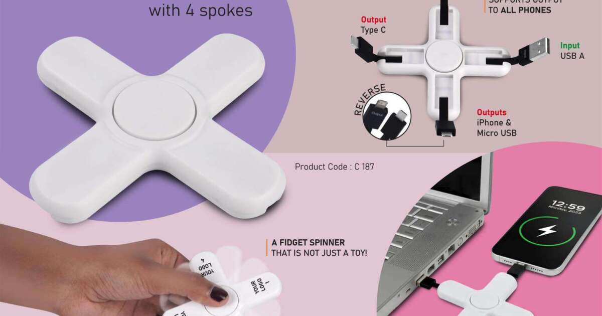 Spinner Charging cable with 4 spokes | Dual Input USB A & C | Supports ...