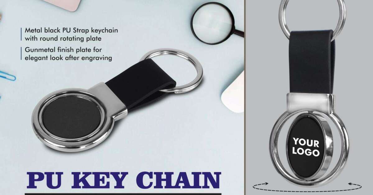 PU Key chain with Round Rotating Double side Gunmetal plate - Power ...