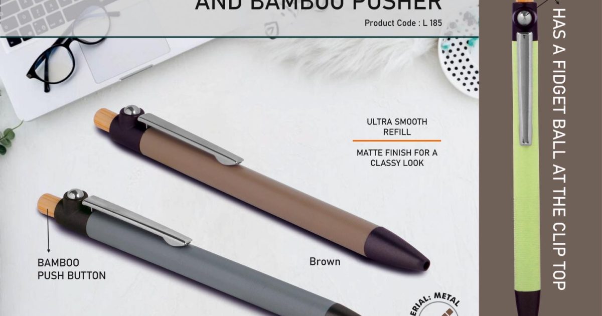 Metal pen with Bamboo pusher and Fidget ball - Power Plus Store