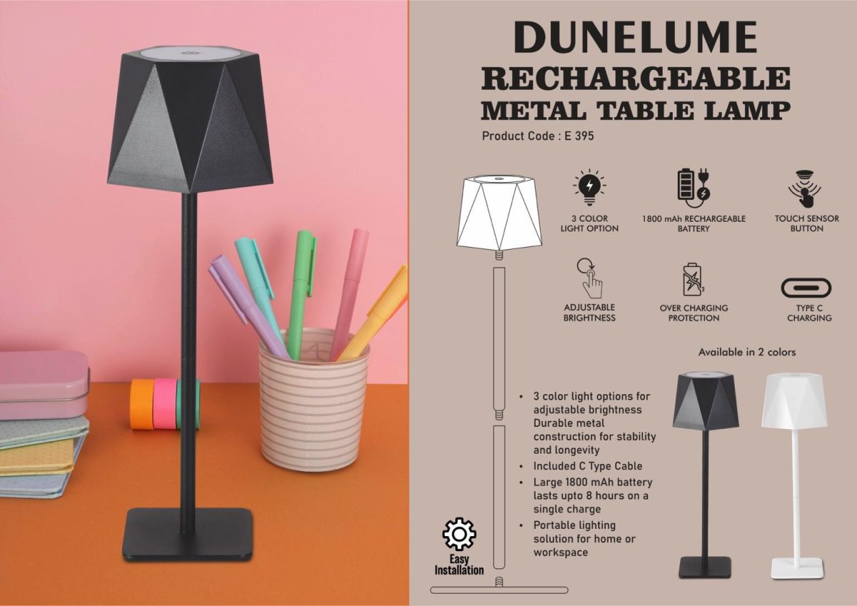DuneLume: Rechargeable Metal Table Lamp | 1800 mAh rechargeable battery ...