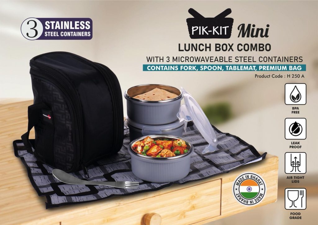 PIK-KIT mini: Lunch box combo with 3 Microwaveable Steel containers ...