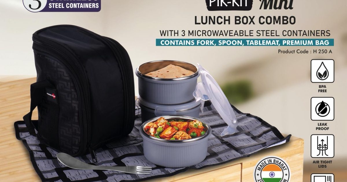 PIK-KIT mini: Lunch box combo with 3 Microwaveable Steel containers ...