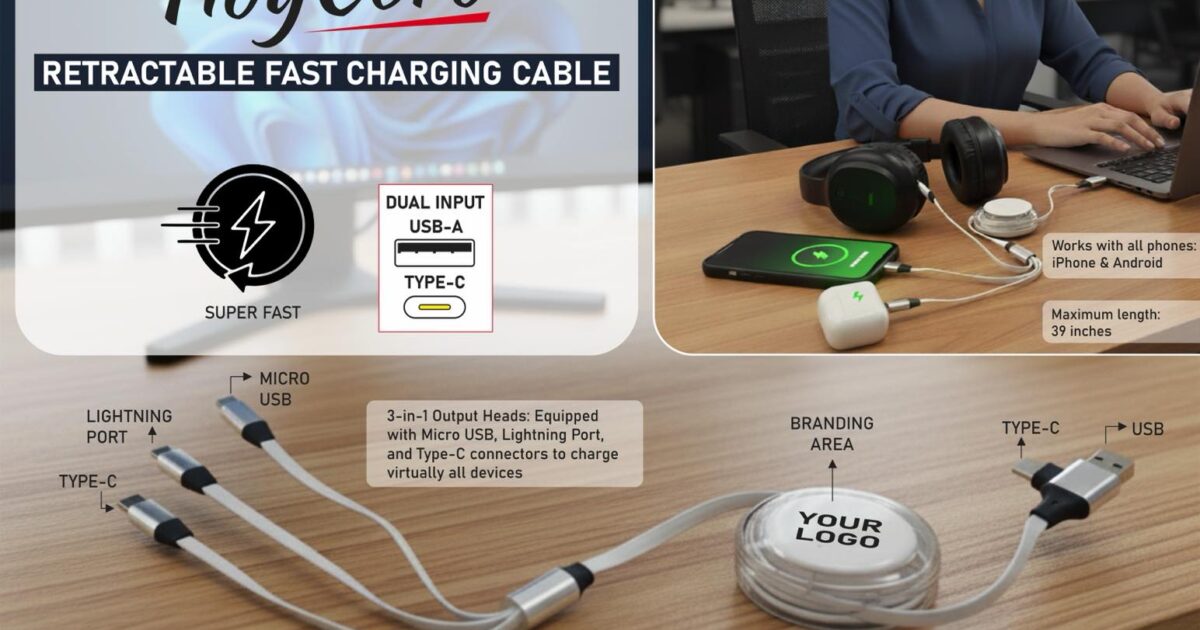 TidyCord: Retractable Fast Charging cable and 3 output heads | Dual ...