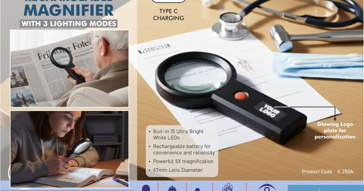 PowerGlow Rechargeable Magnifier with 3 lighting modes & Glowing Black ...